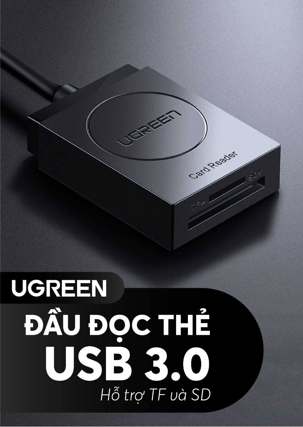 Đầu đọc thẻ USB 3.0 Card Reader Hỗ trợ thẻ TF và SD dài 15CM UGREEN CR127 20250 | Shopee Việt Nam