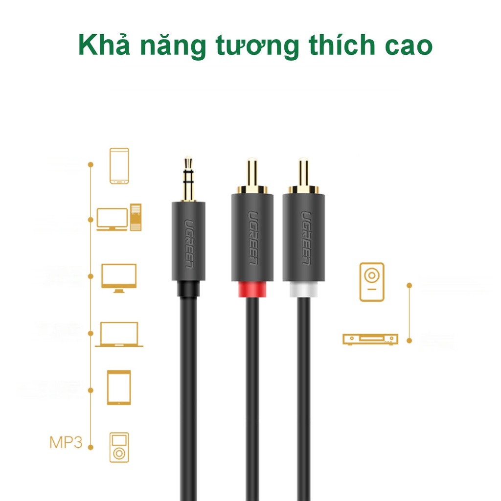 Dây chuyển đổi 3.5mm ra 2RCA (HOA SEN) UGREEN AV102 | Dài từ 1-10m | Đầu nối mạ vàng 24k| Bảo ...