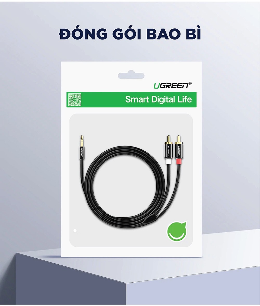 Dây Audio 3.5mm ra 2 đầu RCA (Hoa sen) UGREEN AV116 | Đầu nối mạ vàng 14K | Kết nối dễ dàng ...
