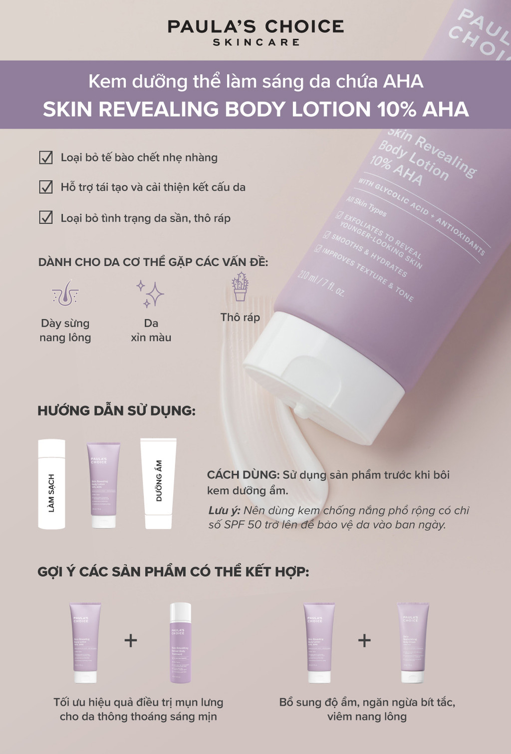 Kem dưỡng thể làm sáng da chứa AHA 10% Paula's Choice Skin Revealing Body Lotion 10% AHA 210ml ...