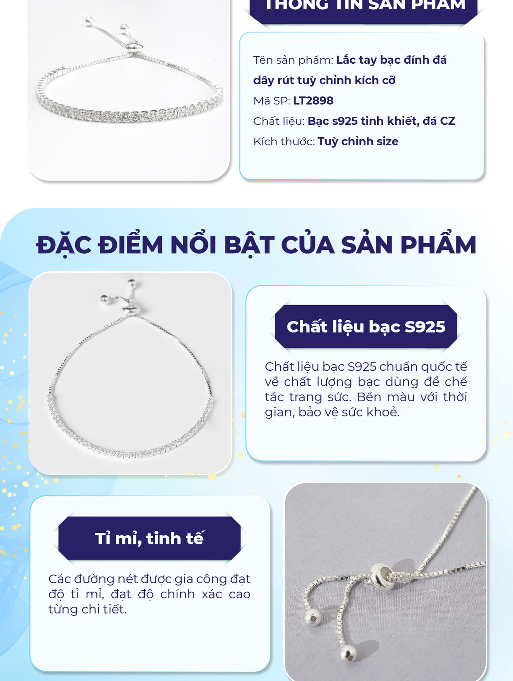 Lắc tay bạc nữ S925 dây rút đính đá CZ cao cấp, Vòng tay bạc đính đá quà tặng bạn gái - LT2898 ...