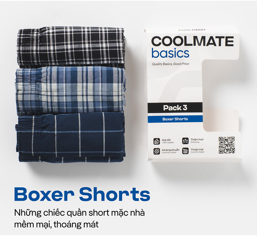 Combo Pack 3 quần mặc nhà Boxer short Coolmate basics kẻ sọc [MÀU NGẪU ...