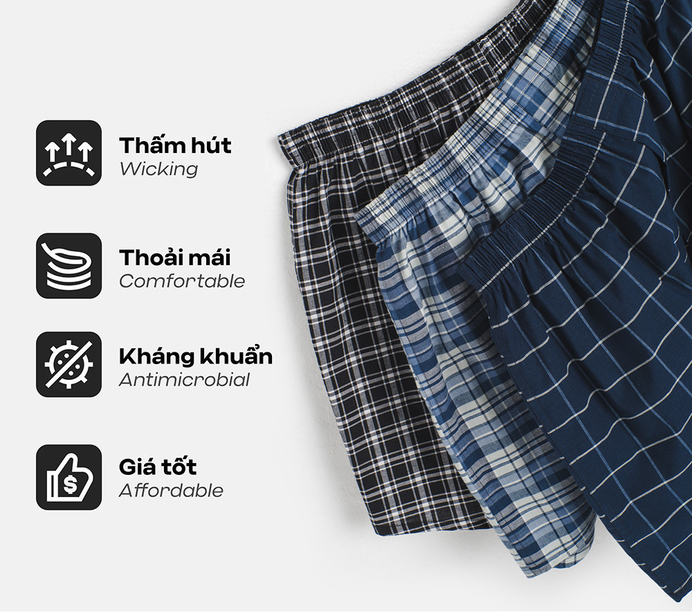 Combo Pack 3 quần mặc nhà Boxer short Coolmate basics kẻ sọc [MÀU NGẪU ...