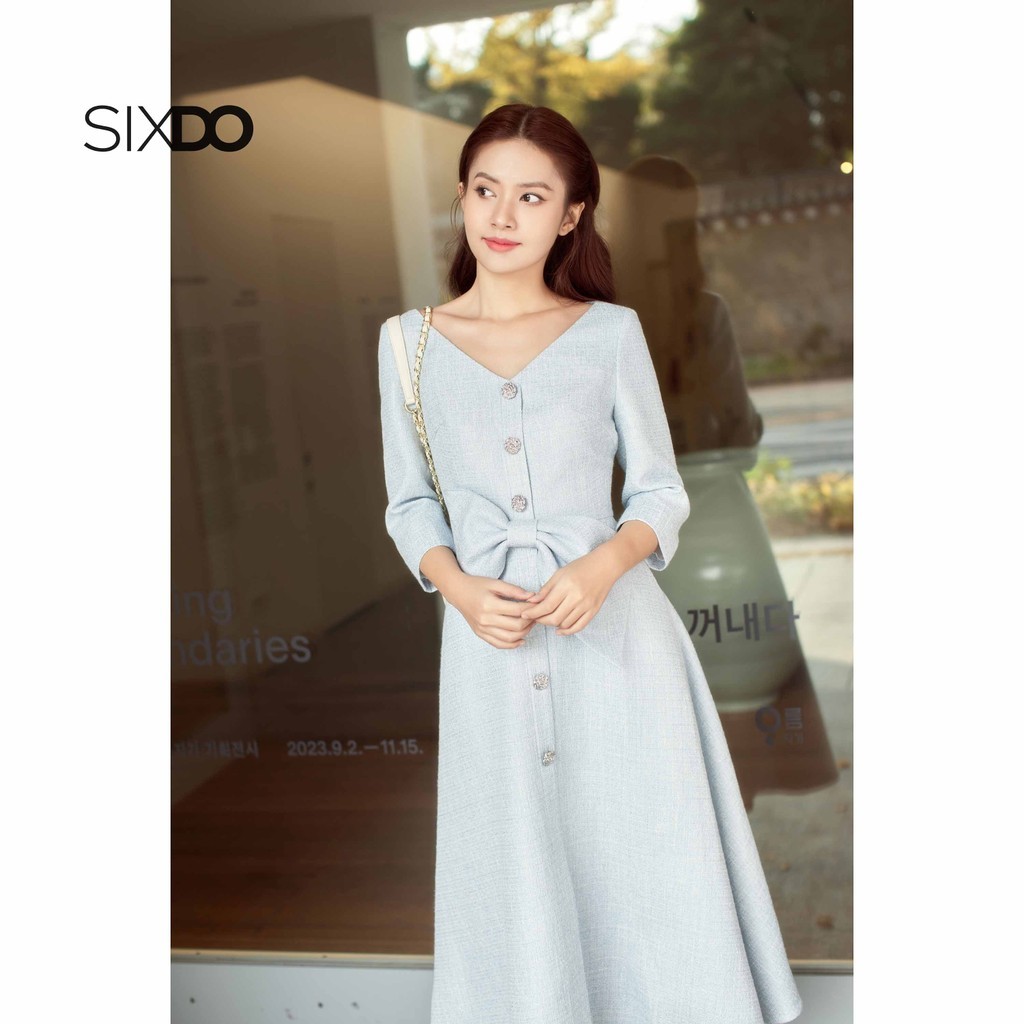 Đầm tweed xanh nhạt SIXDO (Light Blue Midi Tweed Dress) | Shopee Việt Nam