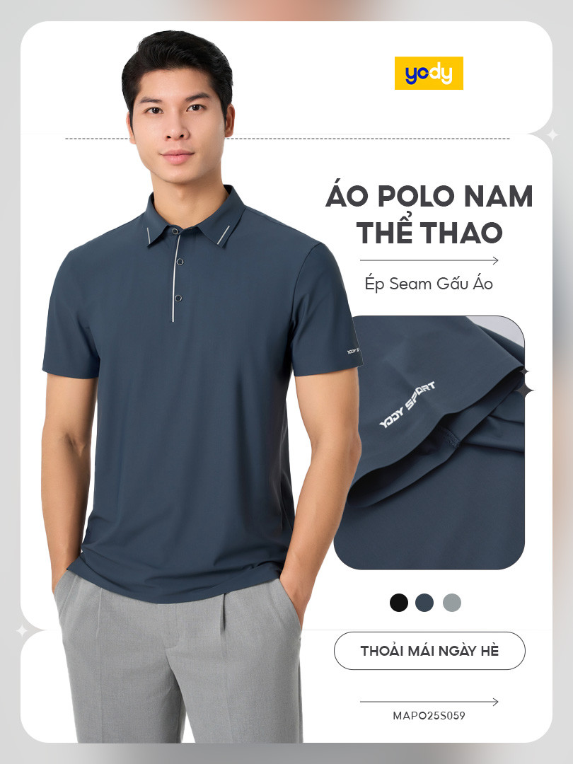 Áo polo nam thể thao YODY sport ép seam gấu áo, mềm mại, co giãn, giữ ...