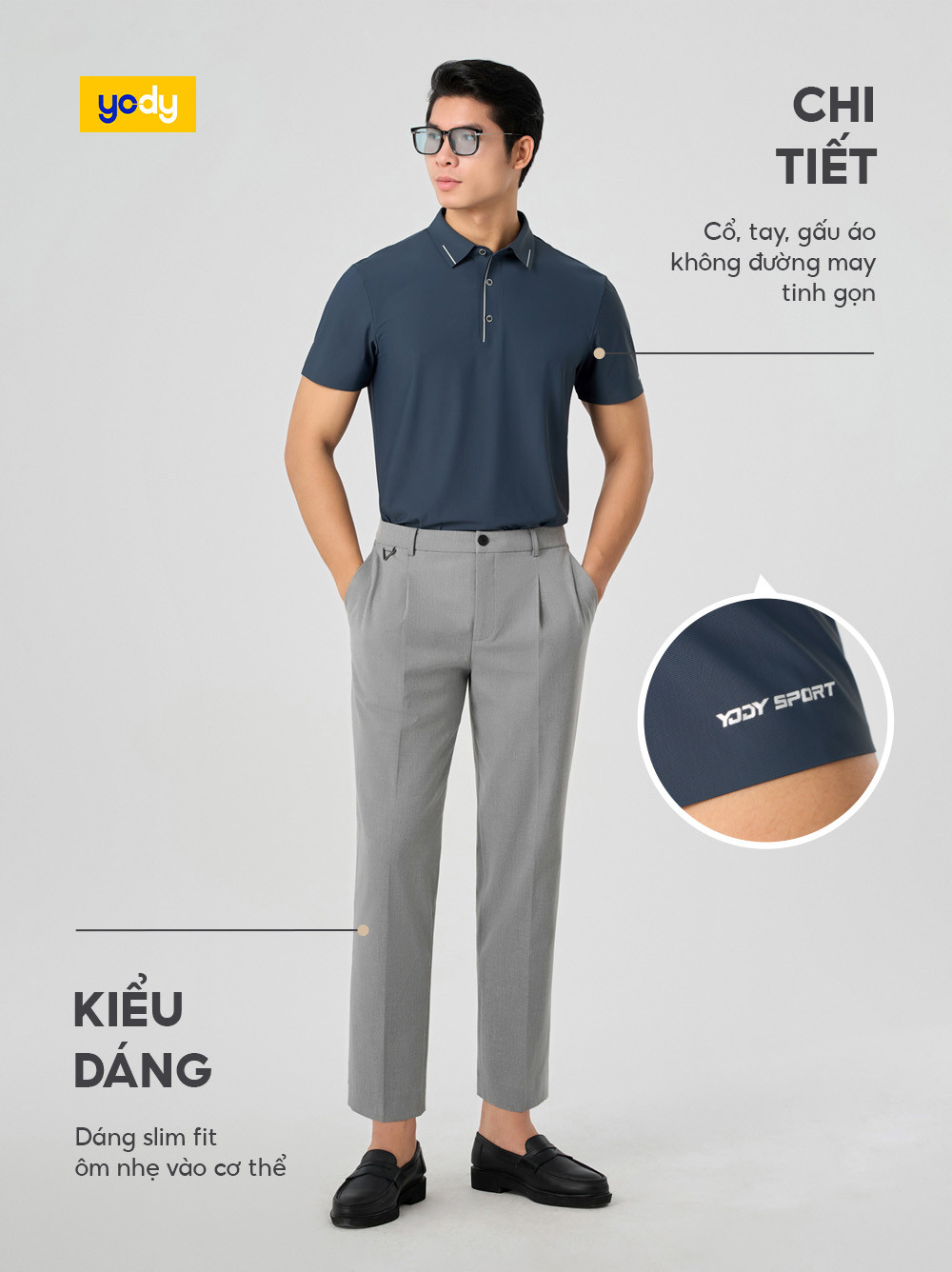 Áo polo nam thể thao YODY sport ép seam gấu áo, mềm mại, co giãn, giữ ...