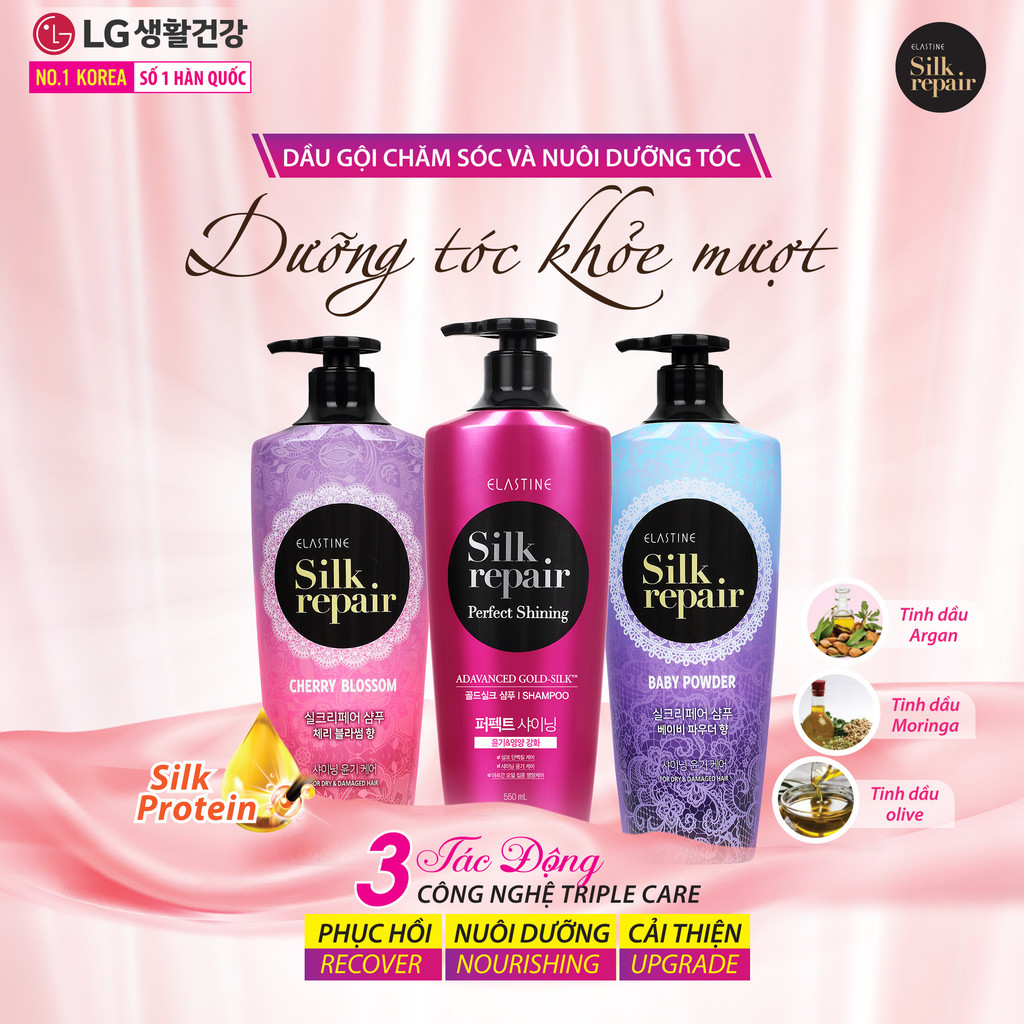 [LG Daily Beauty Official] Bộ đôi gội xả chăm sóc tóc Elastine Silk Repair Perfect Shining Gold ...