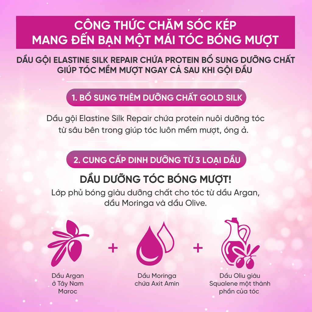 [LG Daily Beauty Official] Bộ đôi gội xả chăm sóc tóc Elastine Silk Repair Perfect Shining Gold ...