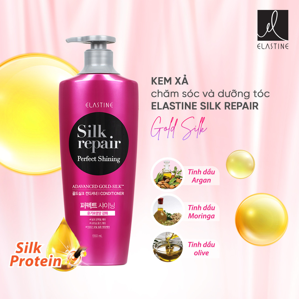 [LG Daily Beauty Official] Bộ đôi gội xả chăm sóc tóc Elastine Silk Repair Perfect Shining Gold ...