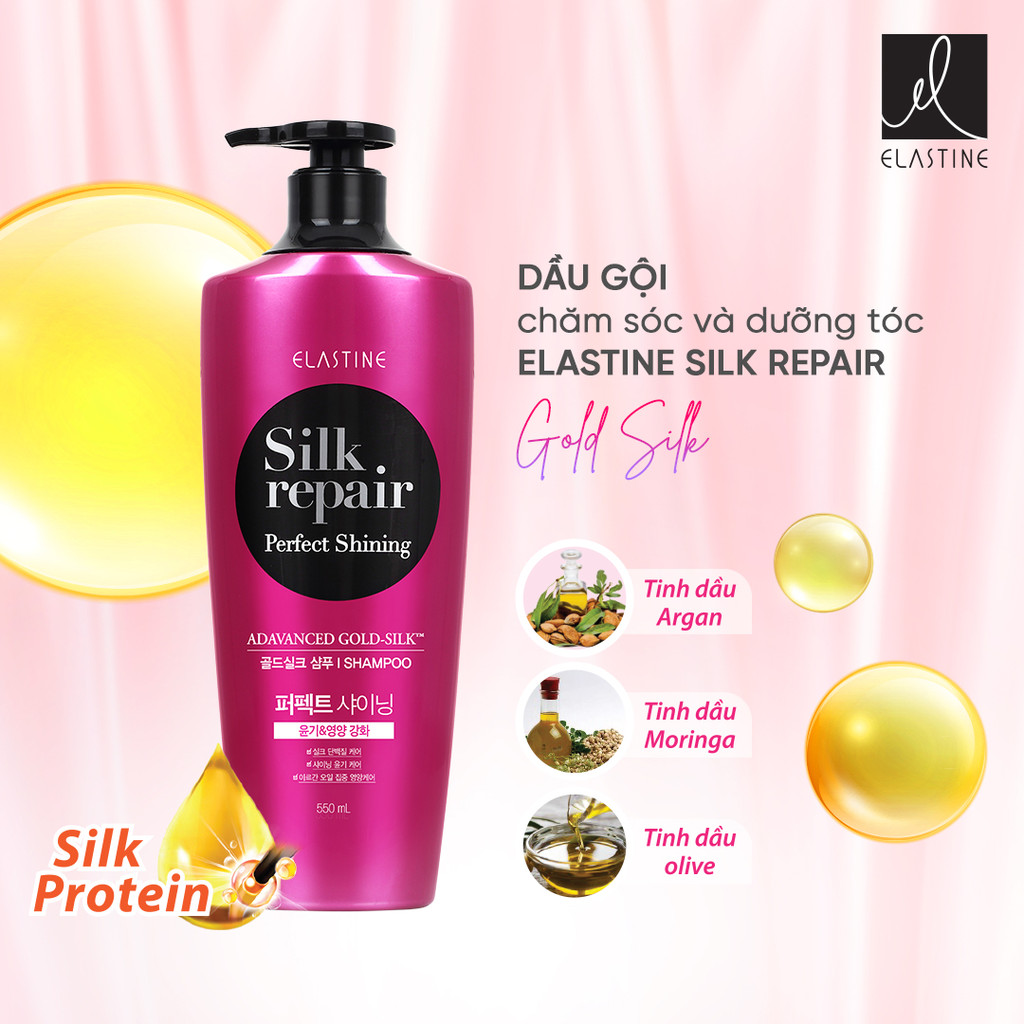 [LG Daily Beauty Official] Bộ đôi gội xả chăm sóc tóc Elastine Silk Repair Perfect Shining Gold ...