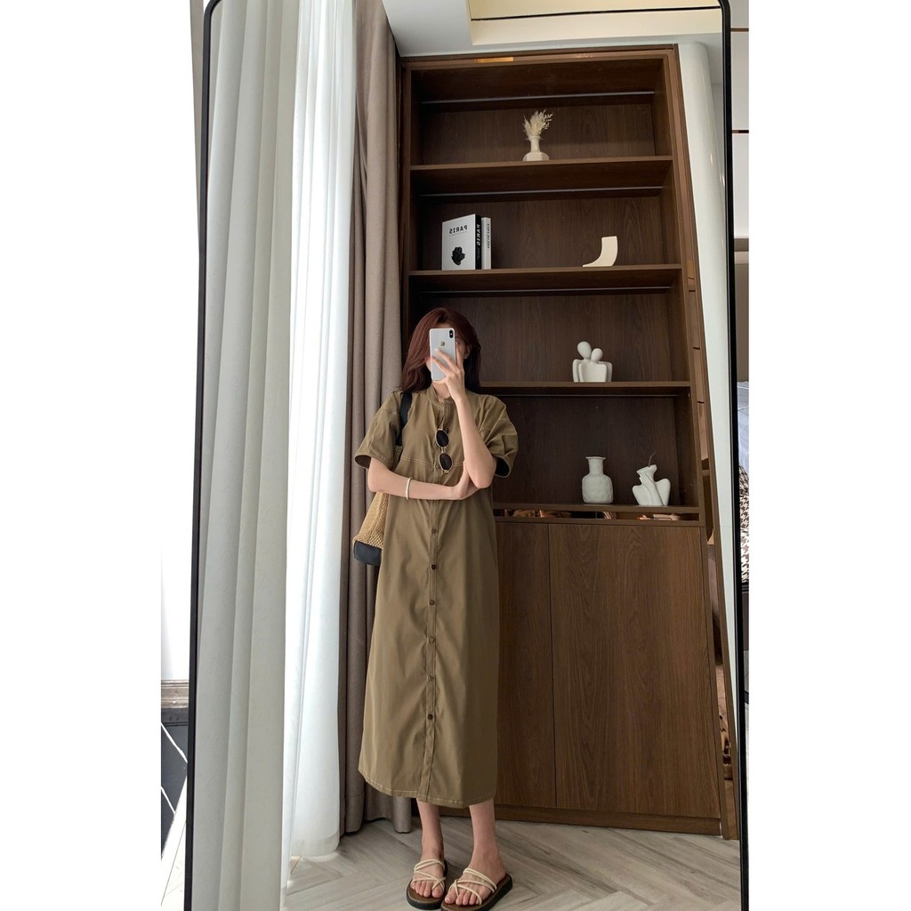 Váy Sơ Mi Dáng Dài Tay Bồng Cúc Dọc Vải Thô Mềm Susstore V829 Thời Trang Nữ | Shopee Việt Nam