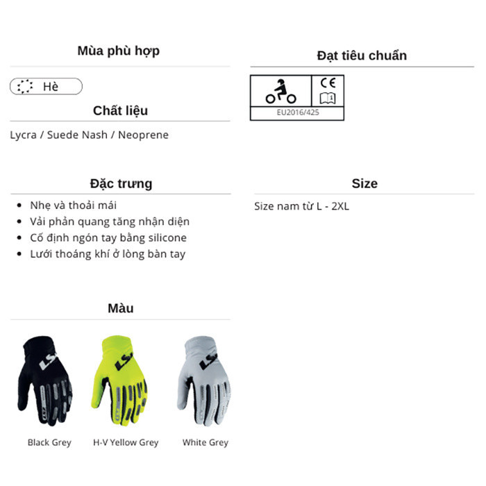 Găng Tay Bảo Hộ LS2 Bend Man Dài Ngón EN13594:2015 Chống Nắng Đi Xe Máy ...