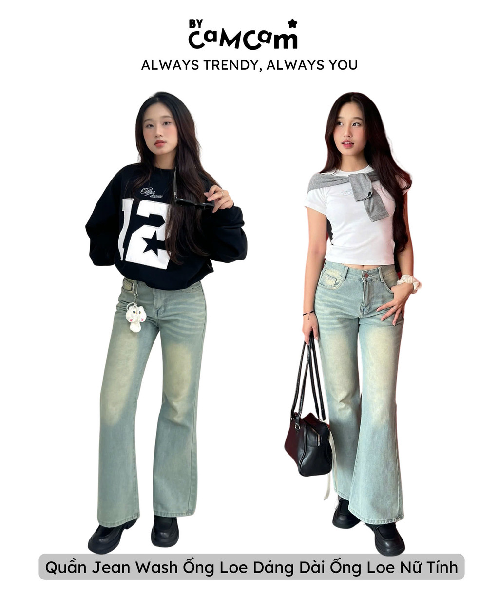 Quần Jean Wash Ống Loe 𝑩𝒚𝒄𝒂𝒎𝒄𝒂𝒎 Dáng Dài Ống Loe Nữ Tính Thời Trang ...
