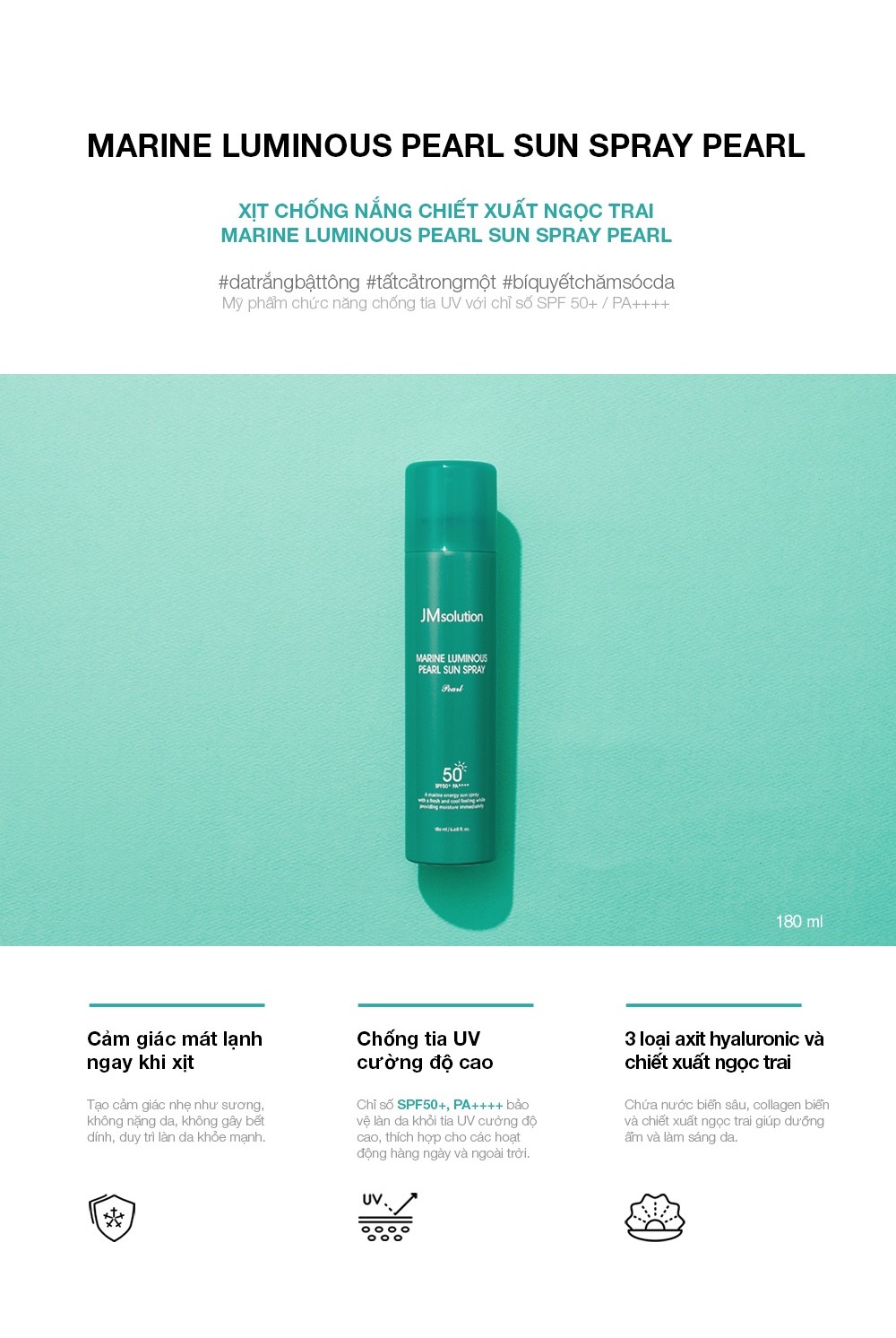 [Date T2/2026] Xịt Chống Nắng Làm Mát Chiết Xuất Ngọc Trai JMsolution Marine Luminous Pearl Sun ...