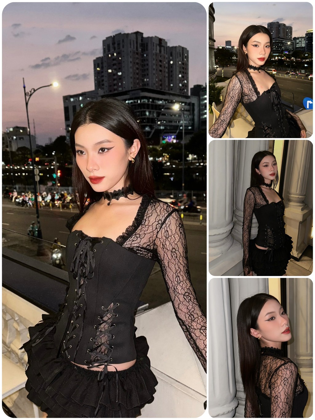 LSOUL Set Áo Corset Đan Dây Phối Ren Cúp Ngực + Chân Váy Xếp Tầng Sophie A23122736 CV23120666 ...