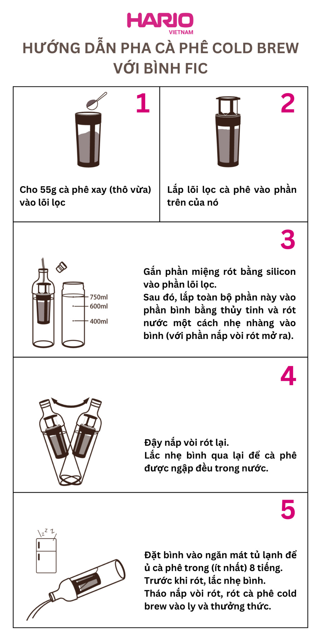 Bình cold brew cao cấp pha cà phê ủ lạnh Hario FIC 650ml màu Xám / Đen ...