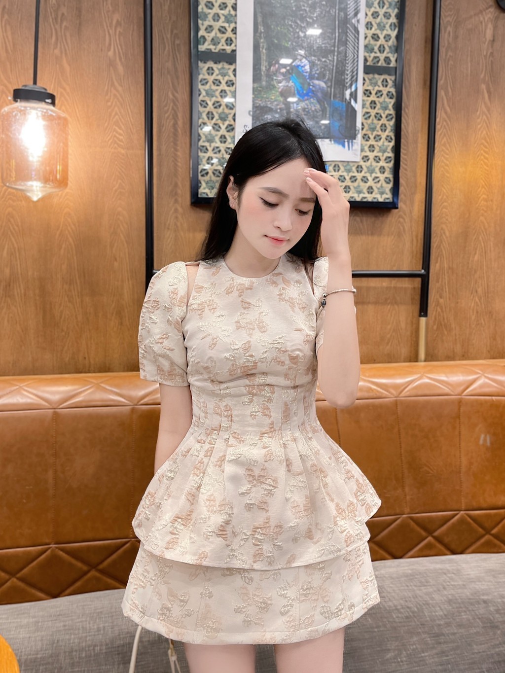 MYAN DESIGN Set Áo Gấm Peplum Cộc Tay Phối Chân Váy Gấm Ngắn Avn012415 ...