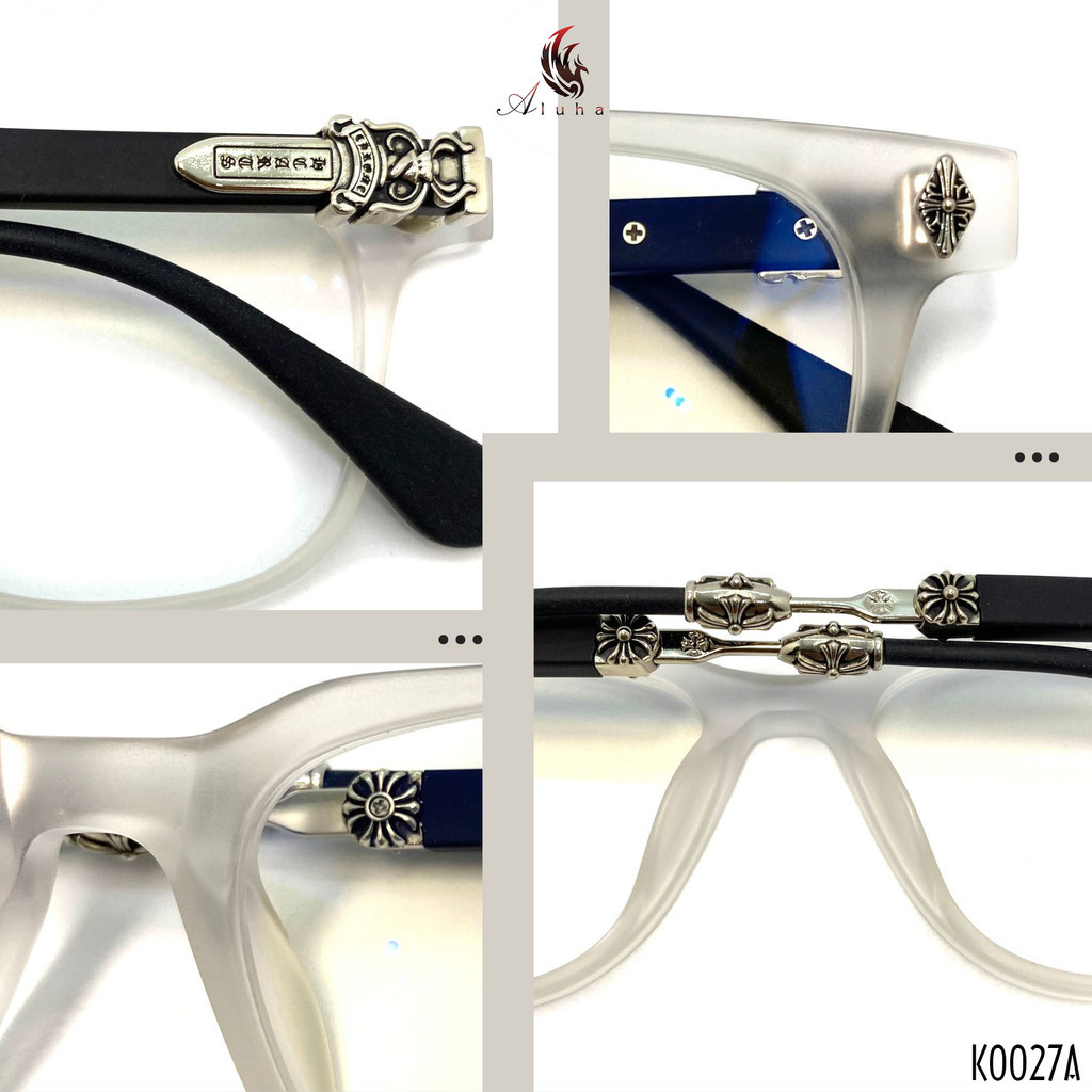 Gọng kính cận nam nữ CH mạ điện Titan + nhựa TR90, kính cận tròng vuông họa tiết retro cá tính ...