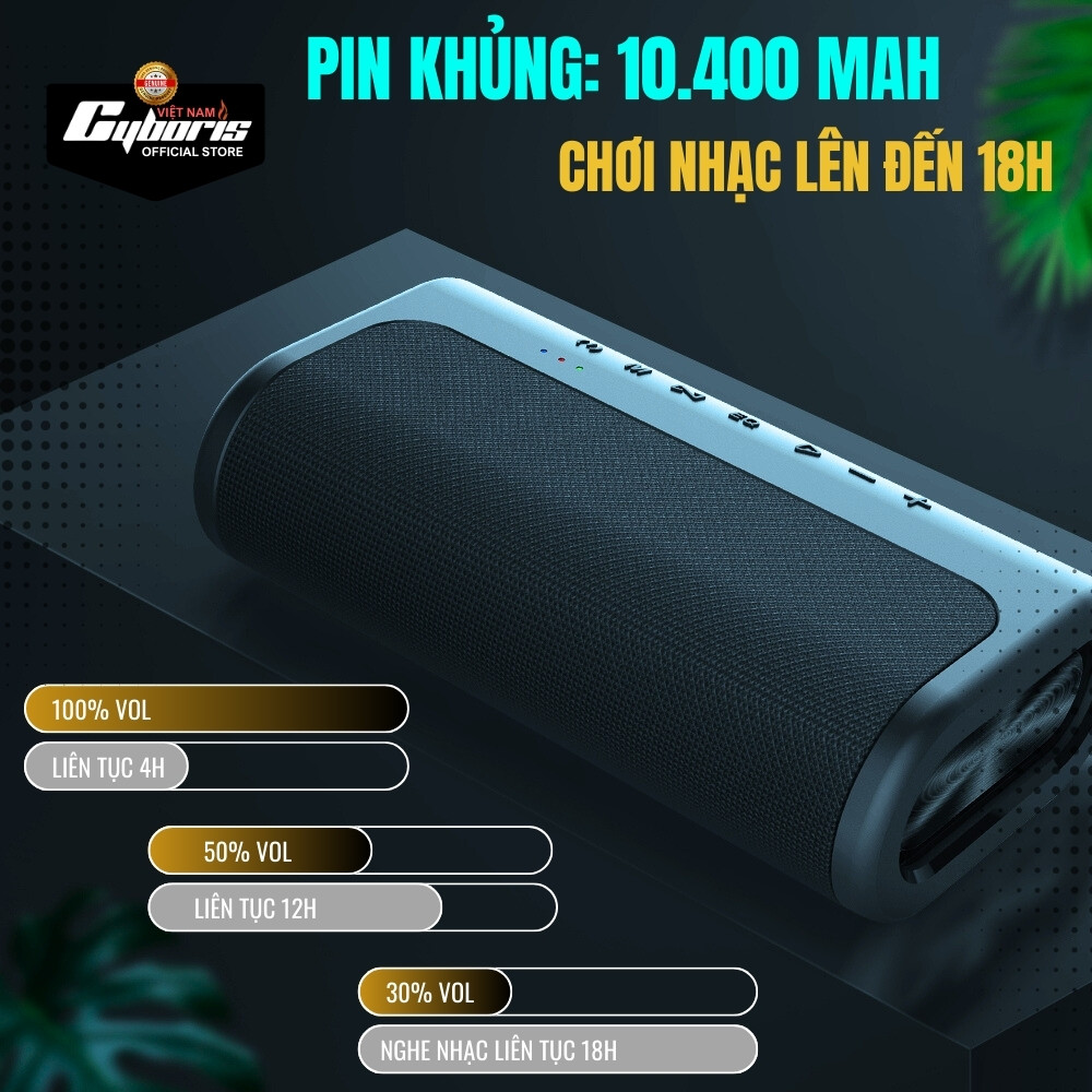 [CHÍNH HÃNG] Loa Bluetooth Cyboris T9, Công suất 80W, Loa siêu Bass, Chống nước IPX5, Pin ...