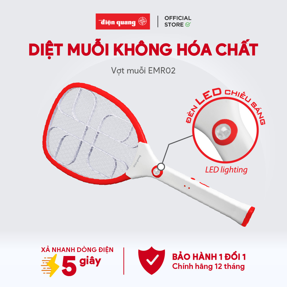 Vợt muỗi cao cấp Điện Quang, chống giật an toàn, xả nhanh dòng điện 5s, lưới vợt 3 lớp chống gỉ ...