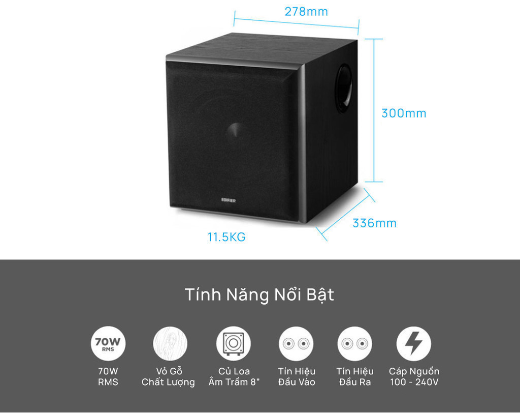Loa Sub Siêu Trầm EDIFIER T5/T5S | Công Suất 70W | Vỏ Gỗ Chống Dội Âm ...