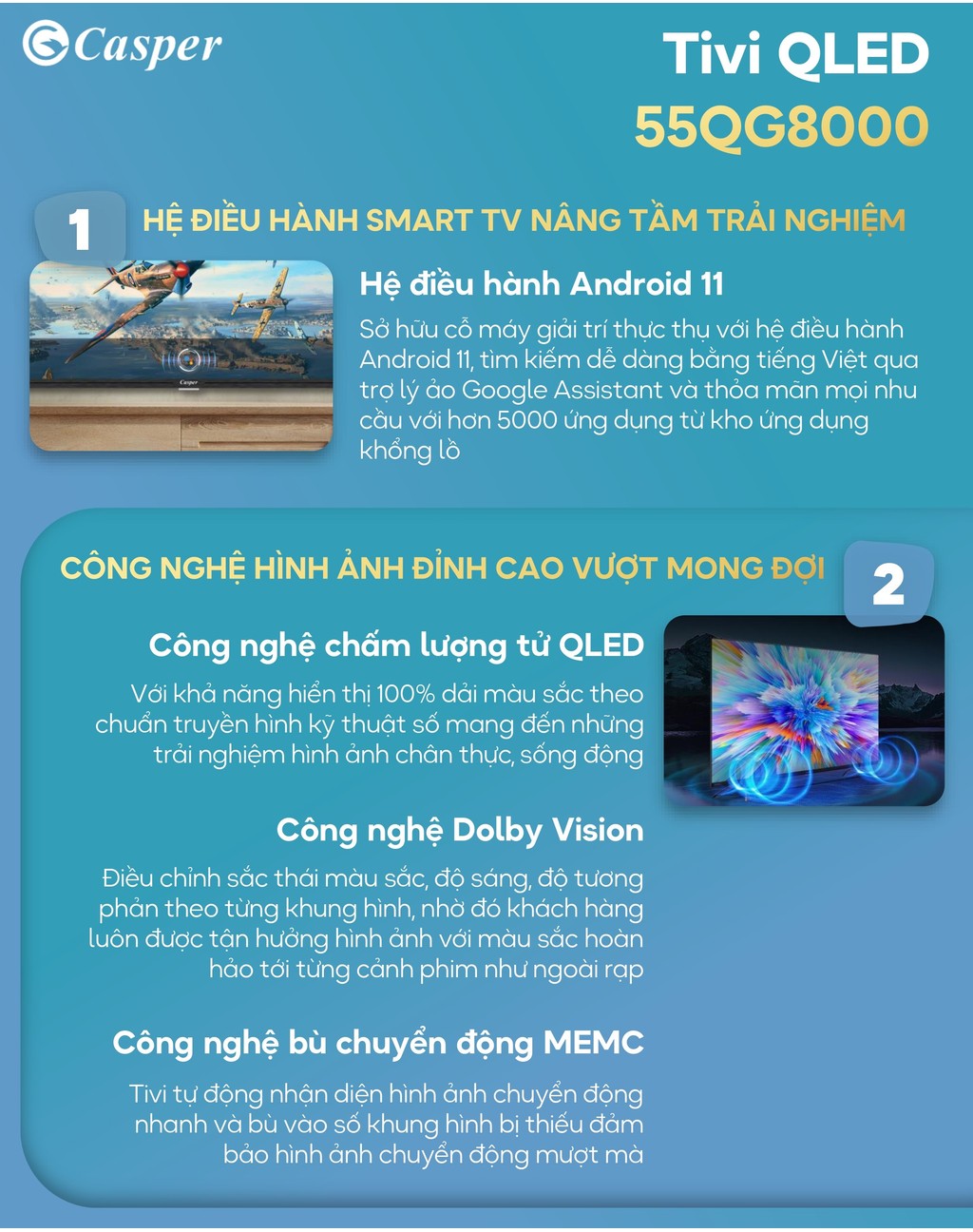 [CHỈ GIAO HN] Android Tivi Casper 55 inch - QLED 4K Ultra HD - 55QG8000 - Chính hãng - Bảo hành ...