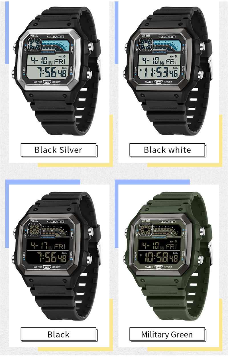 Đồng hồ nam chống nước đa chức năng hình vuông nhỏ Sanda 6196 thời ...