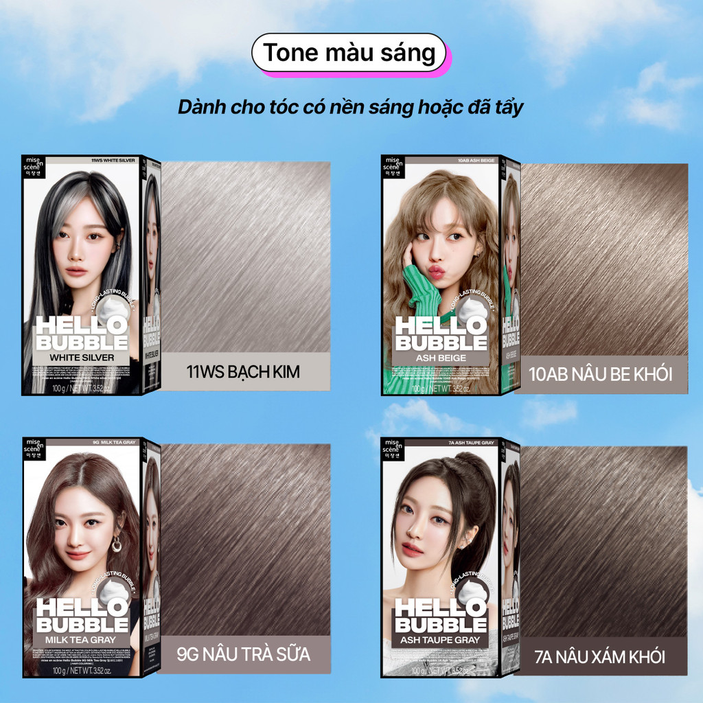 Nâng nền tóc mise en scène Hello Bleach Primer Bubble nâng tông tóc ...