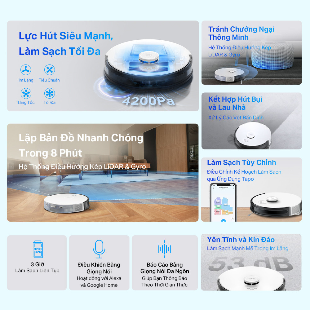 Robot Hút Bụi Và Lau Nhà TP-Link Tapo RV30C Mop / RV30C Mop Plus Tích ...
