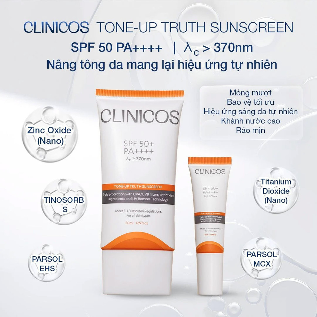 [DAILY] Combo Kem Chống Nắng Nâng Tone Cho Da Nhạy Cảm 50ml Clinicos Truth Sunscreen SPF50+ PA ...