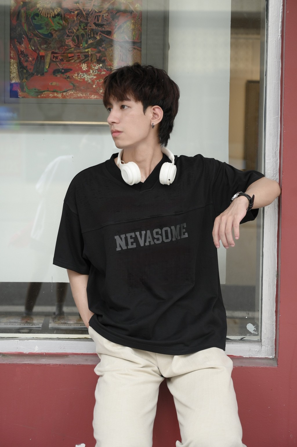 Áo Thun Boxy Local Brand NEVASOME V-Neck Basic Tee Cotton 260 gsm Tay ...