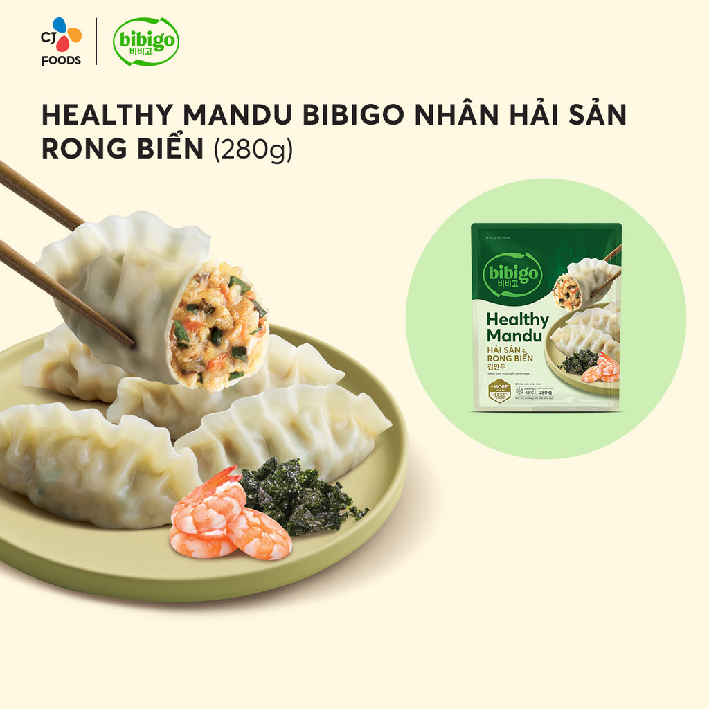 [Hỏa tốc] Bánh xếp Healthy Mandu Hàn Quốc Bibigo nhân Tôm/ Nấm/ Hải sản ...
