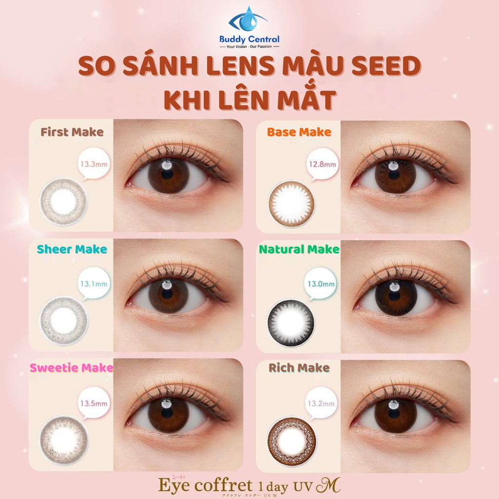 (1 chiếc lẻ) Lens Seed 1 ngày có màu Eye coffret - Sheer, Sweetie ...