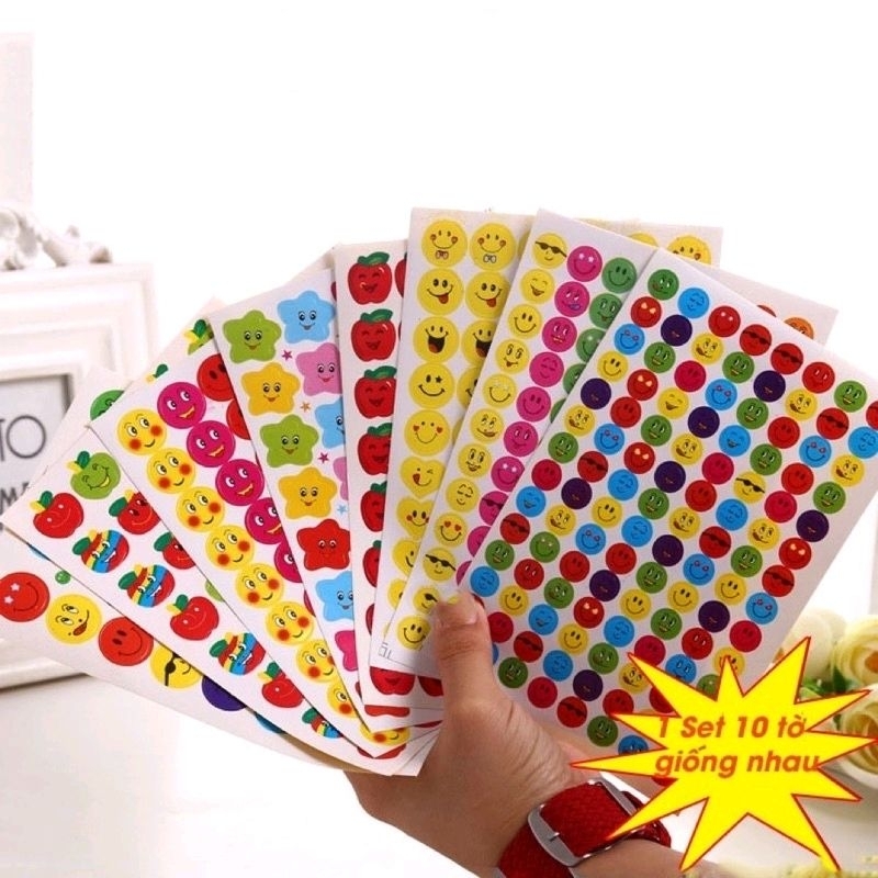 Sét 10tờ #Sticker Mặt Cười Ngôi Sao Lời Khen Thưởng Tiếng Anh (Mẫu mới ...