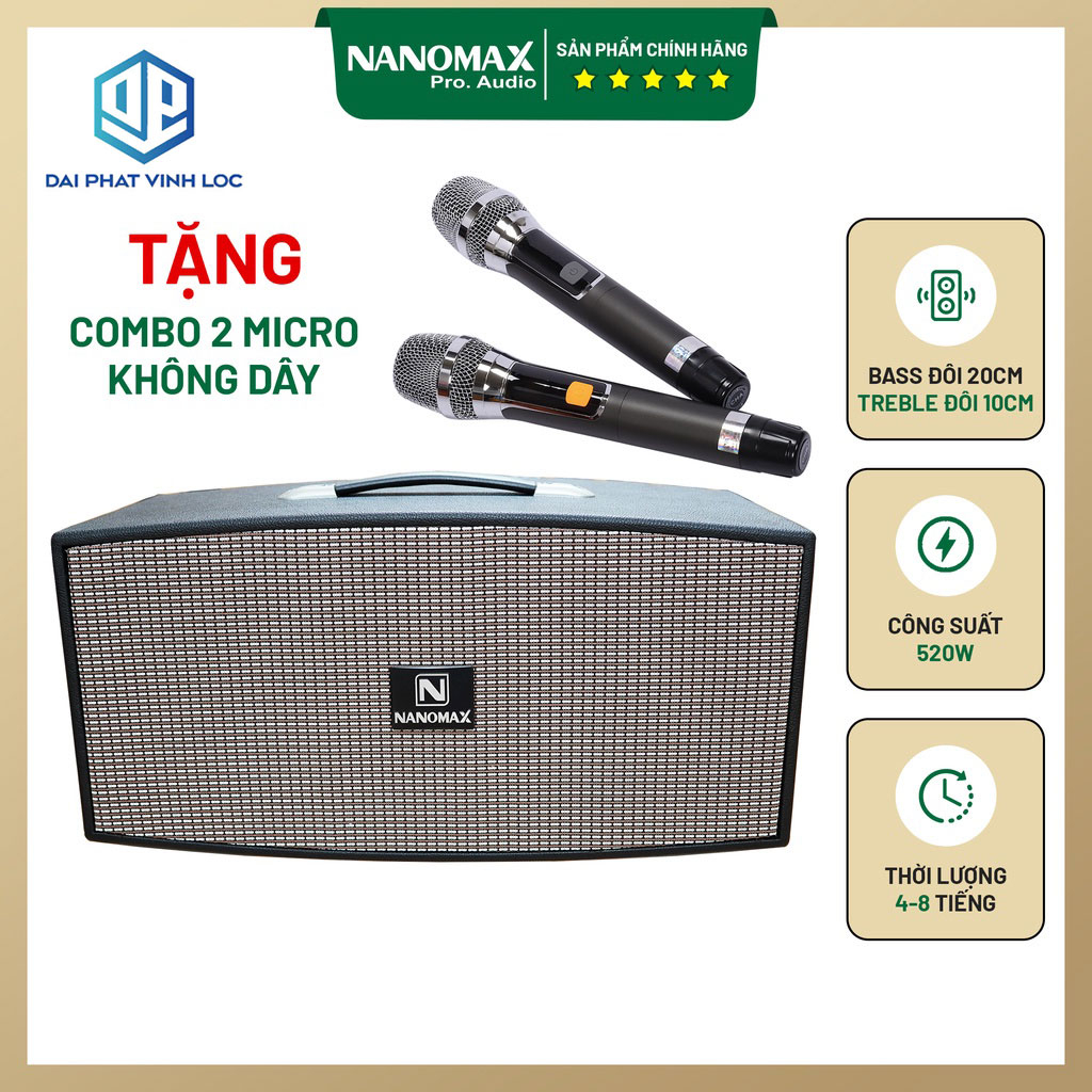 Loa Cầm Tay Karaoke Nanomax Bluetooth X-420 Bass Đôi 20 Tặng 2 Mic Công ...