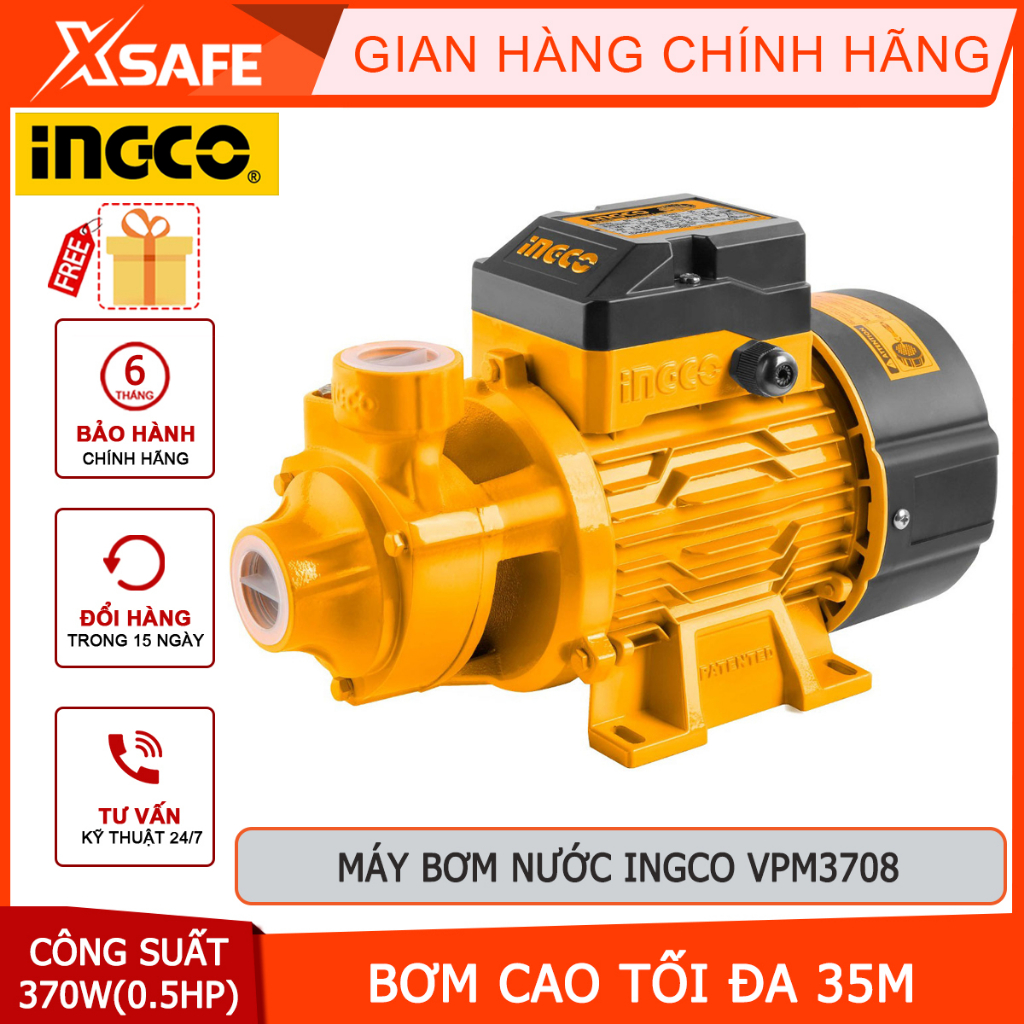 Máy bơm nước INGCO VPM3708 công suất 370W(0.5HP), chiều cao bơm tối đa ...