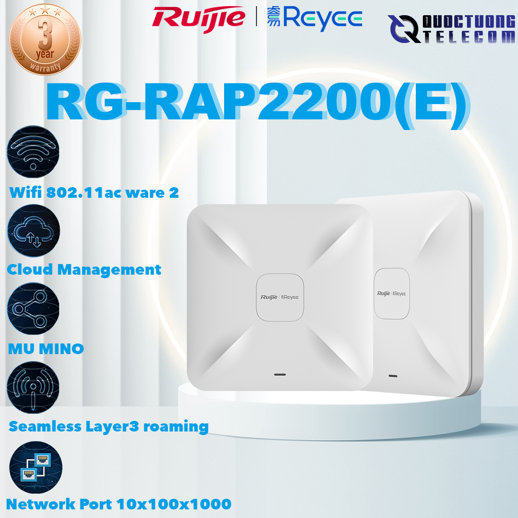 Bộ phát WiFi ốp trần Ruijie RG-RAP2200(E) Port 1000M - RG-RAP2200(F ...