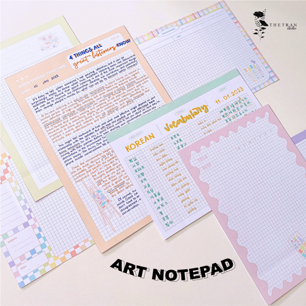 bộ 10 tờ giấy ghi chép kẻ caro - A4, B5, A5, A6 - dọc, ngang pastel ...