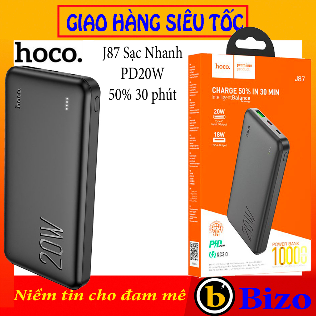 CỤC SẠC DỰ PHÒNG HOCO J87 SẠC NHANH 20W Pin sạc dự phòng 10000MAH sạc ...
