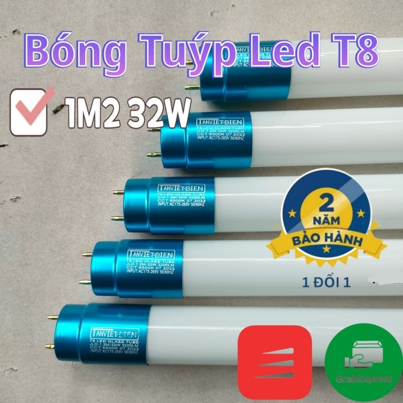 Bóng Đèn Tuýp Led Tube T8 1.2m thuỷ tinh 32w siêu sáng hiệu TVD dài 1m2 30w 3200lm đầu nhôm xanh ...