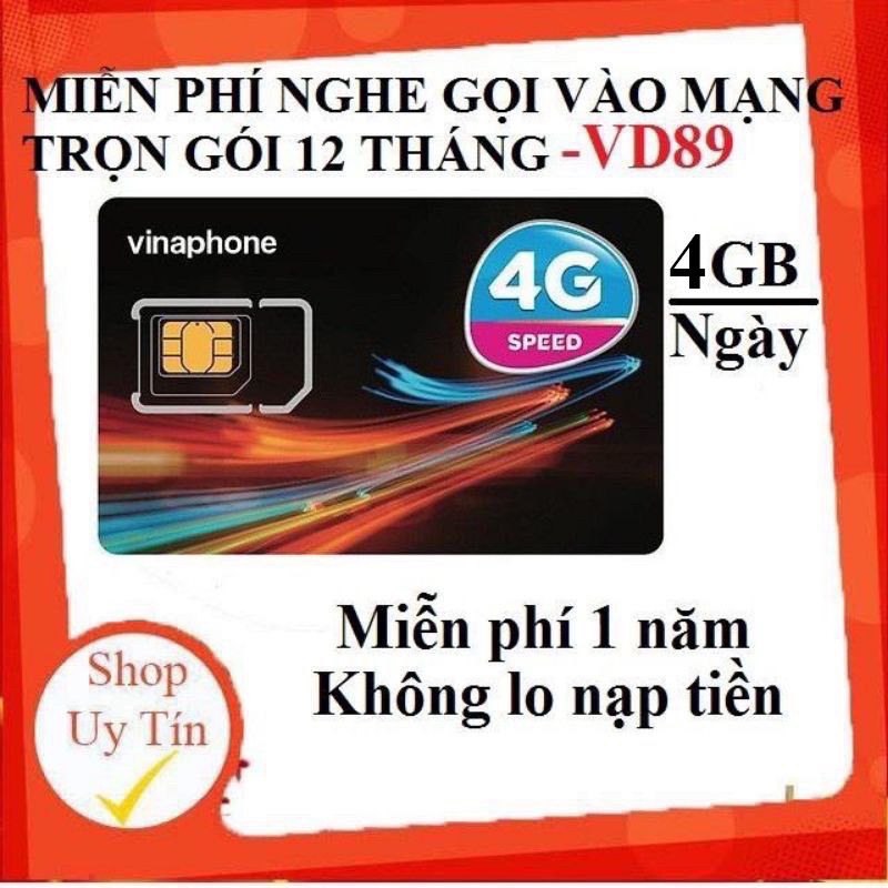 [Có esim] Sim 4G Vina VD89,Fhappy 2GB/ngày (60GB/tháng) Miễn phí từ 6 tháng đến 12 tháng ...