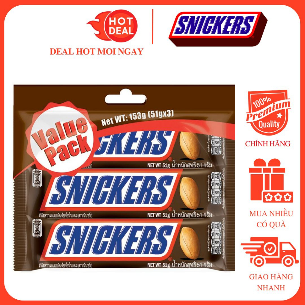 Kẹo Chocolate Snickers (51G x 3 Thanh) | Shopee Việt Nam