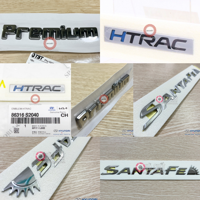 Logo chữ nổi PREMIUM, SANTAFE, 2.2D, HTRAC, EVGT dán đuôi xe Hyundai Santafe 2019, 2020, 2021 ...