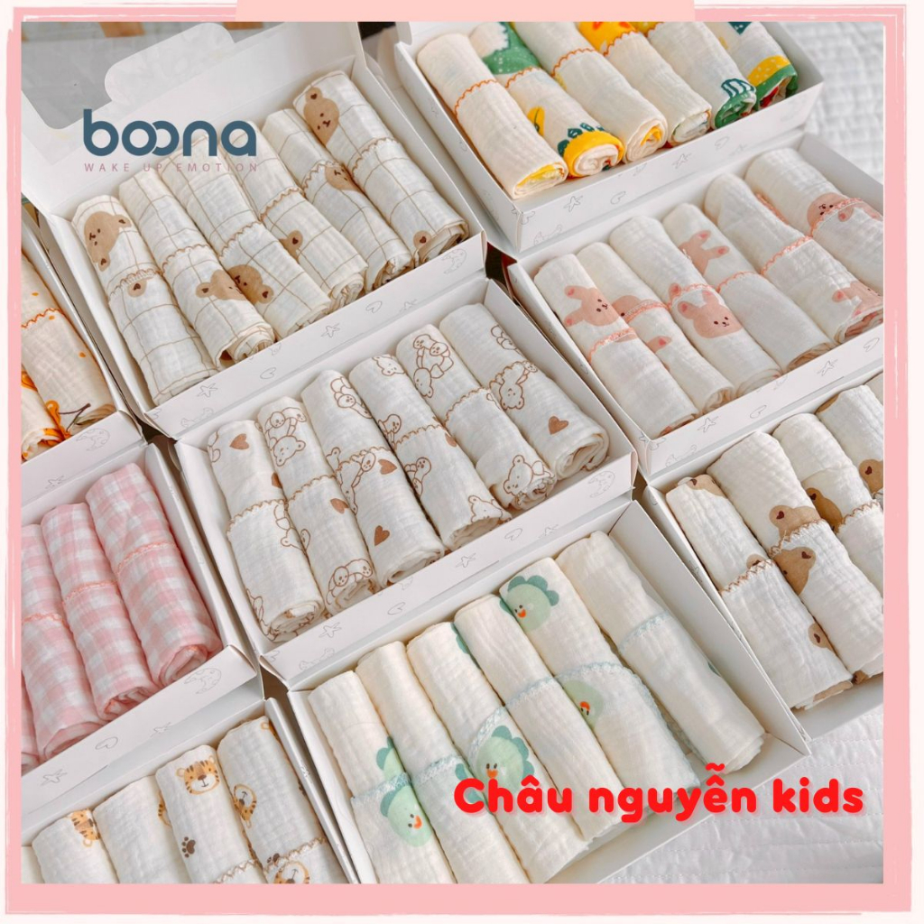 Khăn sữa Muslin Boona ( Hộp 6 khăn sữa Boona) khăn sữa cho bé sơ sinh | Shopee Việt Nam