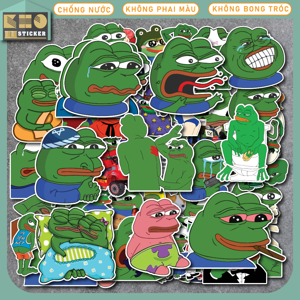Combo 50 Sticker Ếch Xanh Meme chống nước sticker dán laptop, điện ...