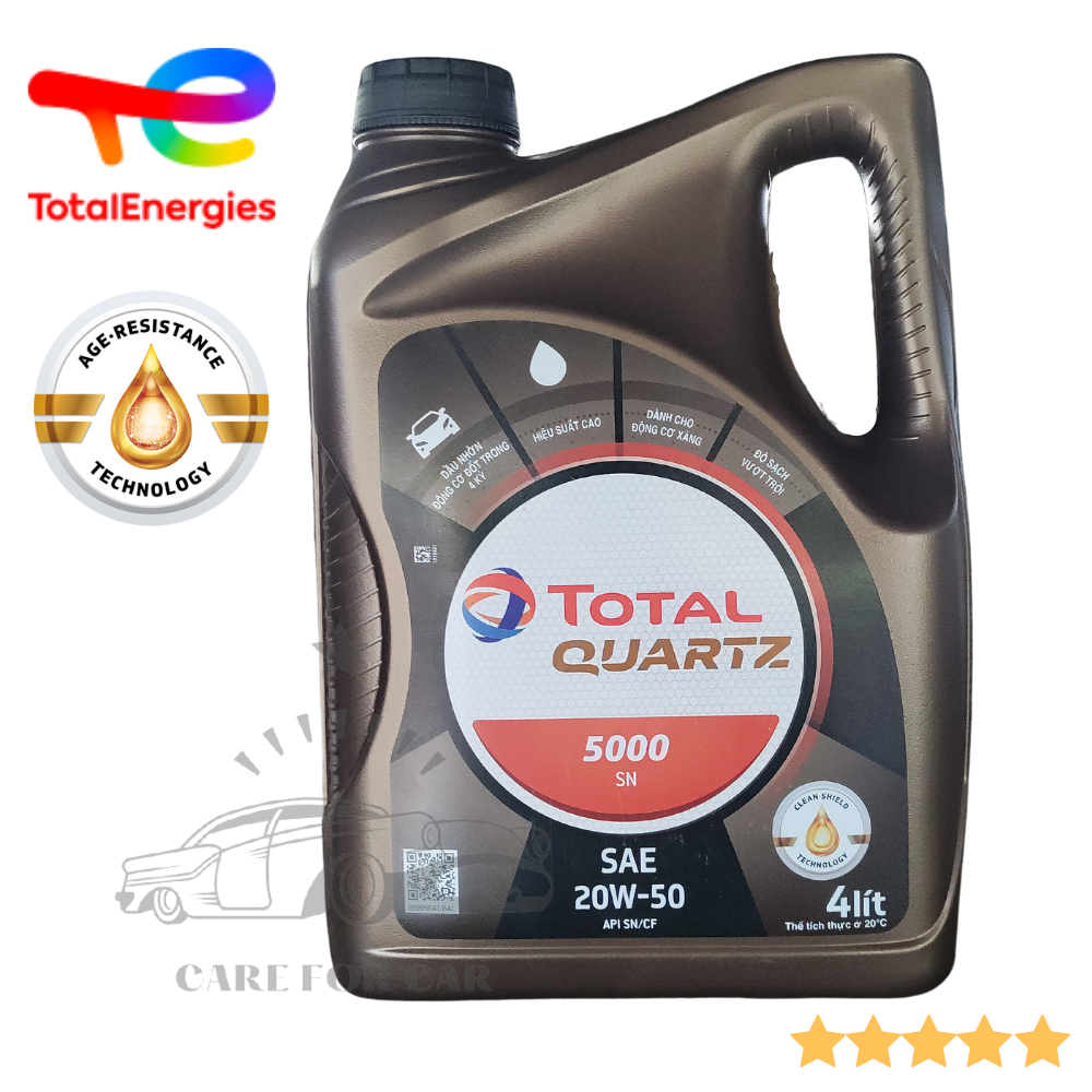 Dầu nhớt động cơ cao cấp TOTAL QUARTZ 5000 API SN/CF 20W50 4L - nhớt ô tô cho động cơ xăng và ...