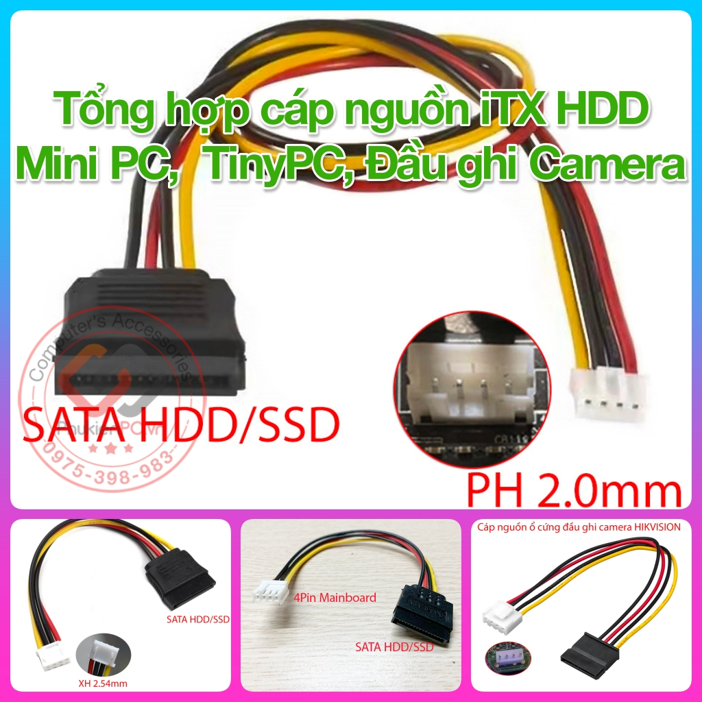 Cáp nguồn iTX 4Pin ổ cứng HDD, SSD SATA, Mini PC, Tiny PC đầu ghi ...