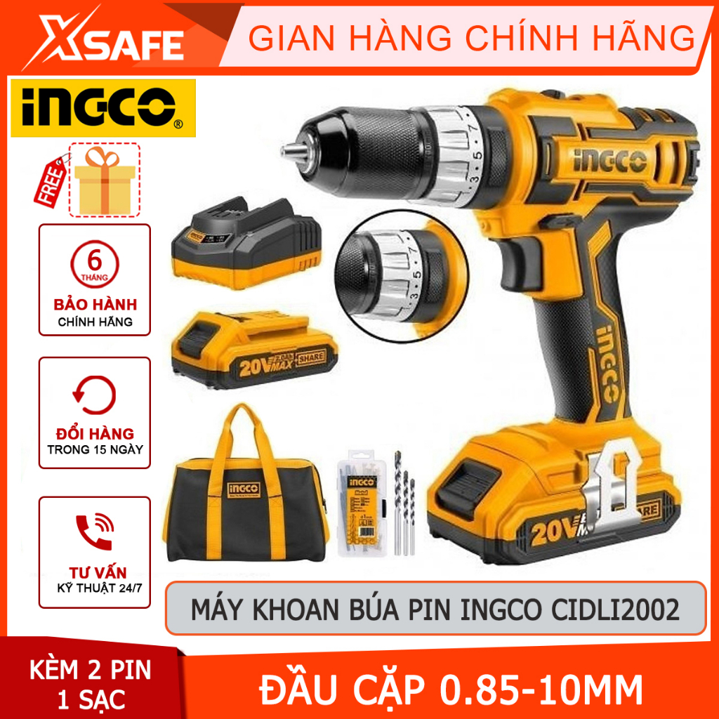 Máy khoan pin cầm tay 20V INGCO CIDLI2002 nhông hai tốc độ, khả năng ...