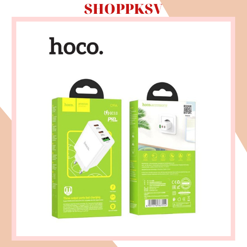 Cốc sạc PD20W Hoco C99A chân tròn 2 cổng Type-C/ Usb chống cháy cao cấp ...