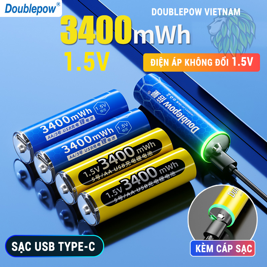 Pin sạc AA 1.5V USB Type-C Doublepow 3400mWh sạc trực tiếp, có sạc ...